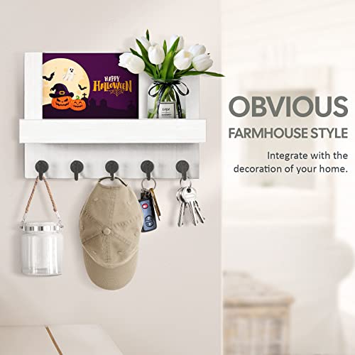HONJIN Key Holder for Wall: Easy Installation Mail Organizer Wall Mount Hanging Key Rack for Kitchen and Entryway Decor with 5 Sturdy Key Hooks (White)