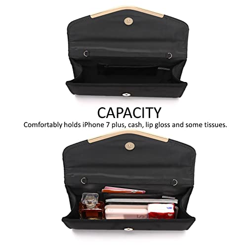 DETARA Women Evening Bag Suede Pleated Clutch Purse Envelope Clutches Wedding Party Bridal Purse (Black)