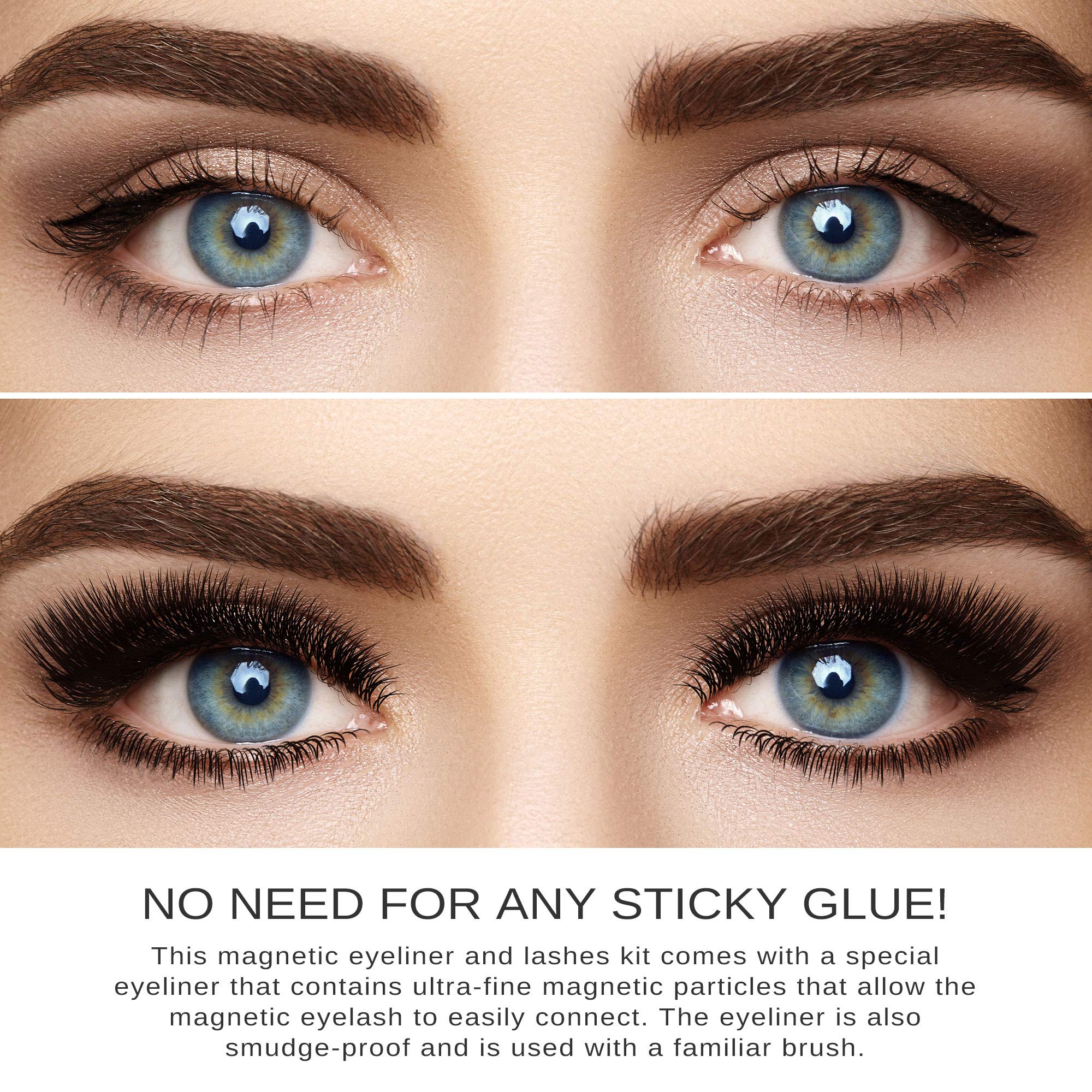 Magnetic Eyelash Kit, Premium Magnetic Eyelash with Eyeliner Kit, includes 2 Pairs of Reusable Realistic and Soft Magnetic Eyelashes, Advanced Eyeliners, Strong Hold, Easy to Apply Magnetic Eyeliner