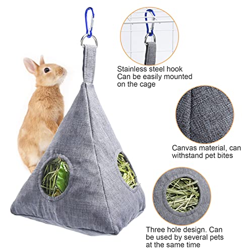 Rabbit Hay Feeder Bag,Bunny Hay Feeder Bag, Guinea Pigs Feeder Bag, Hanging Soft Burlap Feeder Bag with 3 Holes for Rabbit, Bunny, Guinea Pigs ,Hamster and Other Similar Size Animals (Pink)
