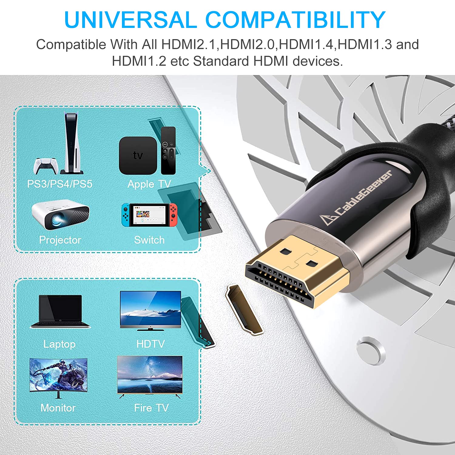 Long 8K HDMI 2.1 Cable 50FT, 48Gbps Ultra HD Lead High Speed Cord Connector, Supports 8K@60Hz, 4K@120Hz, eARC HDR10, HDCP 2.2/2.3 Dolby, VRR, Compatible with Fire TV/Roku TV/PS5/Xbox X/Switch etc