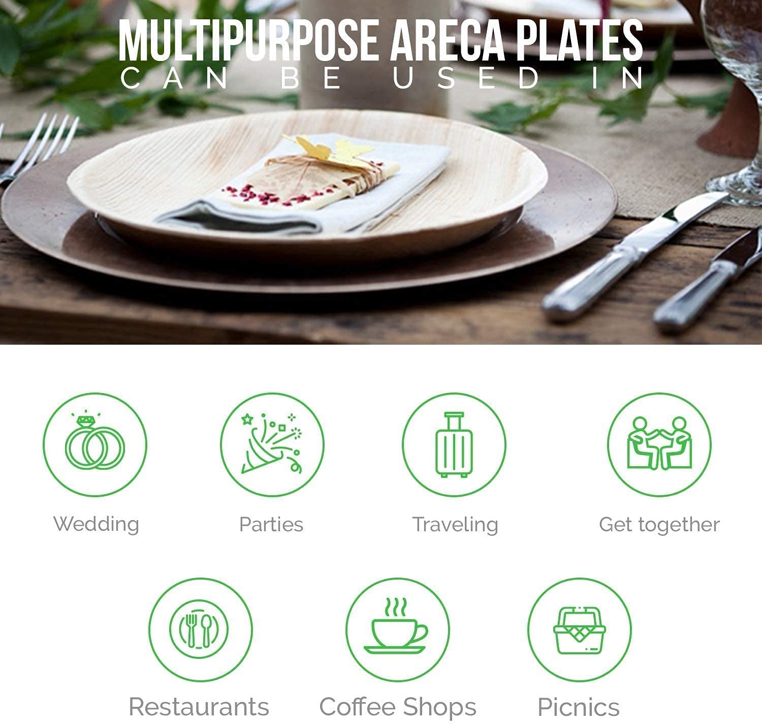 Dtocs Disposable Charcuterie Board 13" Round Palm Leaf Plate (25) | Bamboo Like Strong Compostable Trays, Serving Platters, Grazing, Cheese Boards for Wedding Parties, Catering Sturdy than Paper Plate