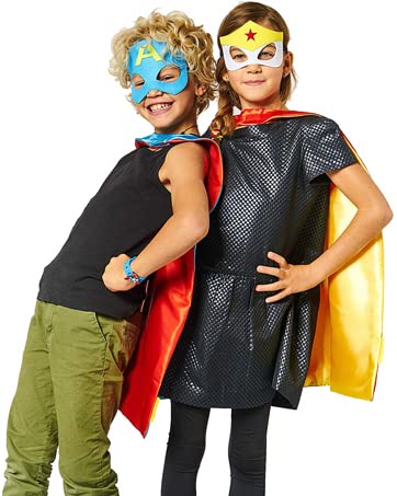 Superhero Capes and Masks for Halloween Cosplay Double Side Toy For Kids Best Gifts Yellow