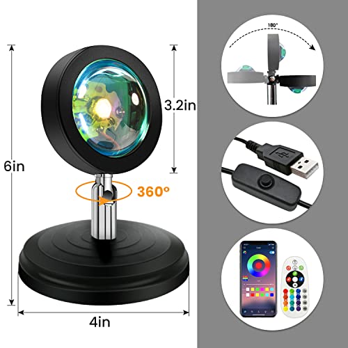 Maiqufa Sunset Lamp Projection APP & Remote Control, Sunset Light Projector 16 Colors Rainbow Night Light 180 Degree Rotation Sunset Projection for Room Deco Christmas Gift