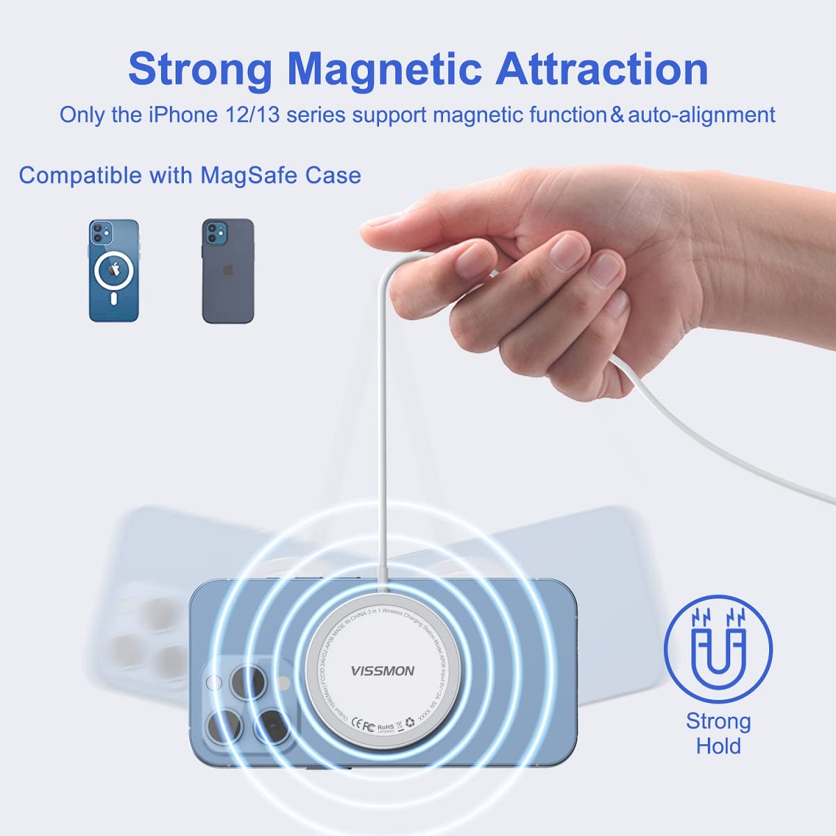 Magnetic Wireless Charger 3 in 1, 15W Fast Wireless Charging for iPhone 14/13/12/11 Series/XS Max/XS/XR/X/8/8 Plus, Compatible with Apple iWatch SE/7/6/5/4/3/2, AirPods Pro/3/2