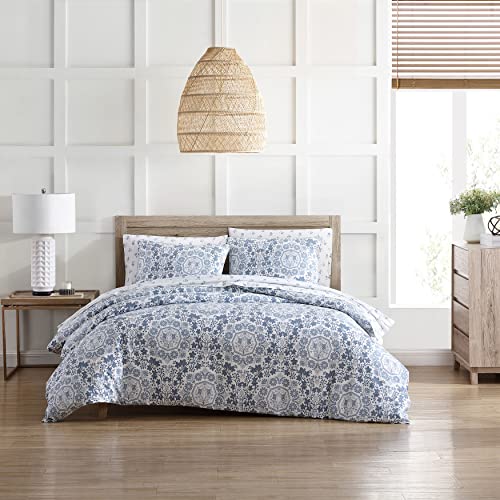 Stone Cottage - Queen Duvet Cover Set, Cotton Sateen Bedding with Matching Shams, All Season Home Decor (Caldecott Blue, Queen)
