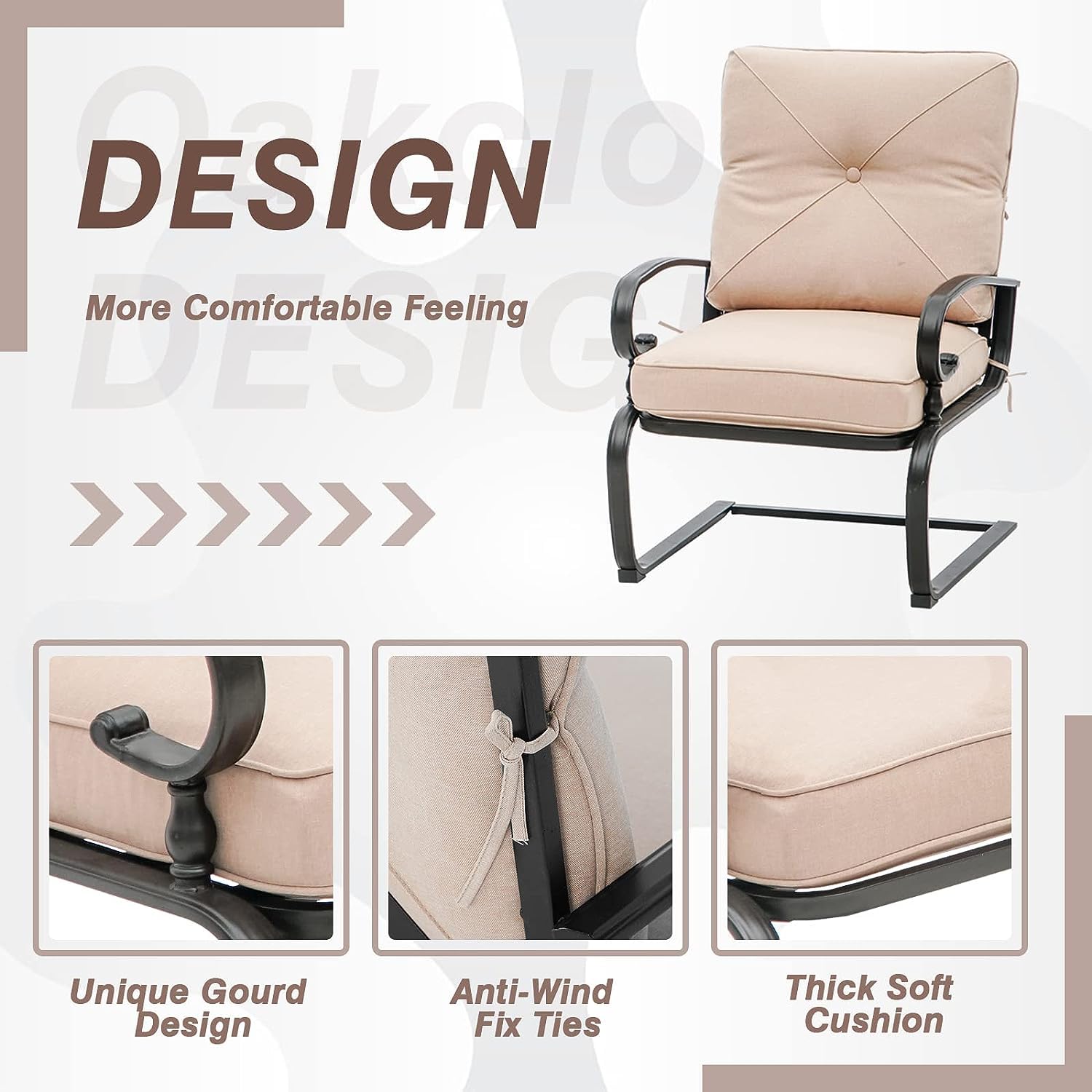 Oakmont 4 Pieces Metal Outdoor Furniture Patio Conversation Set, Glider Chairs Set with Round Side Table, Spring Lounge Chair Sets Metal Frame Wrought Iron Look (Brown)