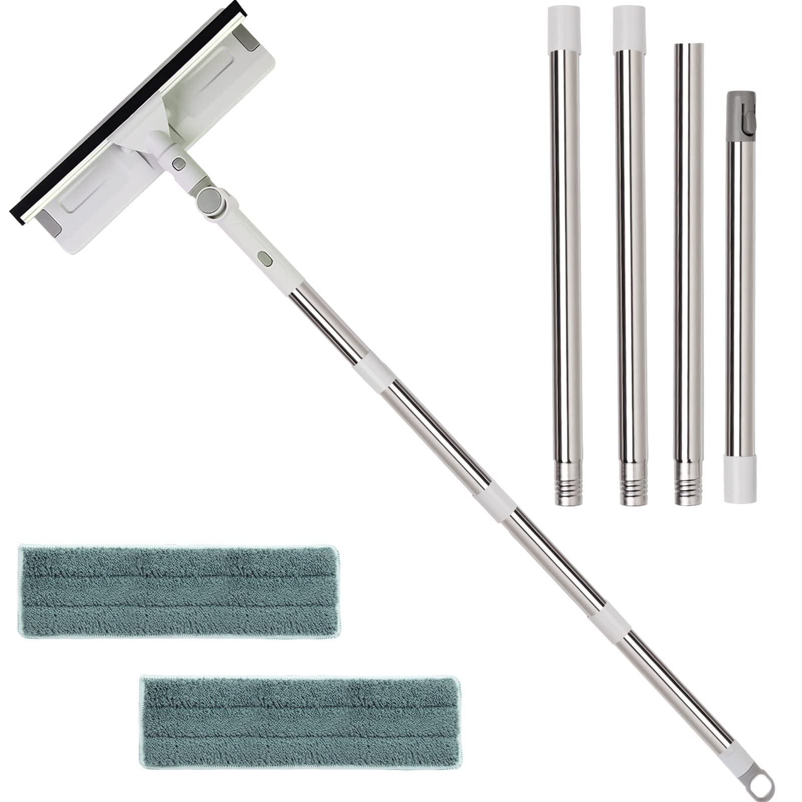 Coopvivi Window Squeegee, 2 in 1 Window Cleaning Combo Tool, Window Cleaning Tool Kit with 67'' Long Extendable Handle for Indoor & Outdoor, Car, Shower, Mirrors, Sliding Door (Gray)
