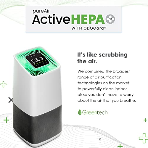 Greentech Environmental pureAir Active HEPA+ Pro with ODOGardĀ® - Odor Eliminator and Air Purifiers for Home, Office, and Bedroom, Up to 375 Square Feet, Neutralizes Tough Odors, Easy Set Up