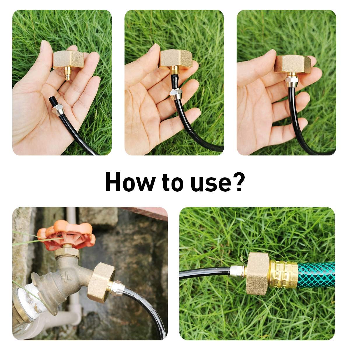 HOMENOTE US Standard Faucet Adapter, 3/4'' to 1/4'' Hose Adapter, Convert 3/4" Female Hose Thread Bib to 1/4" Tubing, 2 Brass Adapters with 4 Washers