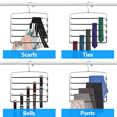 Pants Hangers 3 Pieces,5 Tier Closet Organizers and Storage Clothes Hangers,Hangers Space Saving with Swing Arm,Multiple Metal Hangers Clothes Organization for Pants Trousers Jeans Leggings Slacks