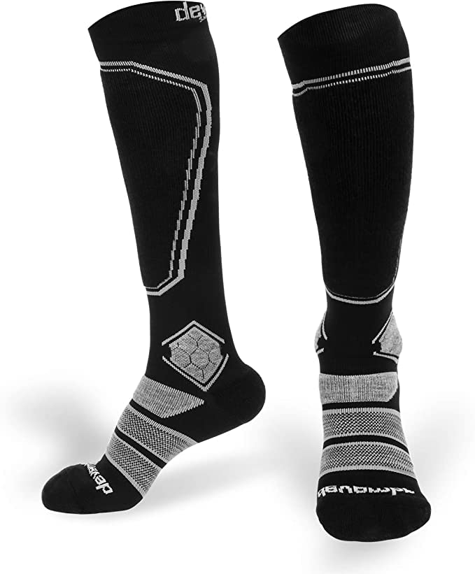 devembr Merino Wool Ski Socks for Men and Women, High Performance Snowboard socks - Size L, Black