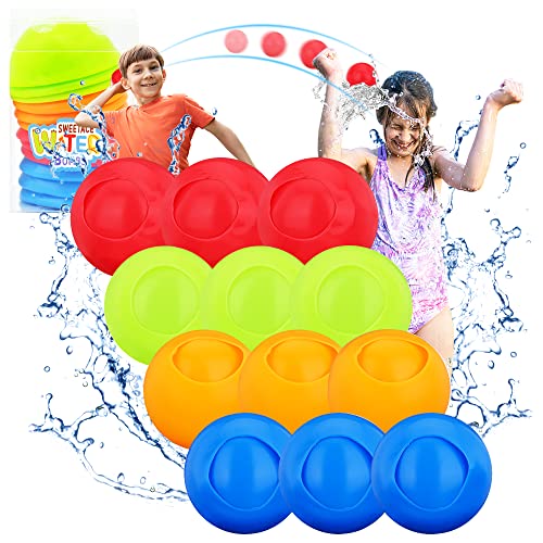 SweetAce Water Balls 12 Pack Reusable Quick Fill Water Balloons Bombs Splash Soaker Ball Summer Outdoor Indoor Water Fight Toy for Kids Backyard Pool Activity