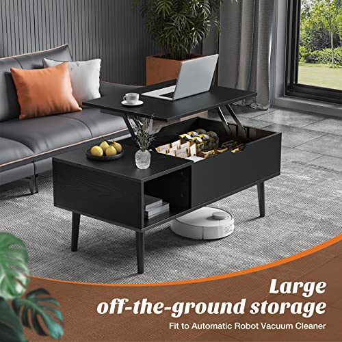 Sweetcrispy Coffee Table, Lift Top Coffee Tables for Living Room,Rising Tabletop Wood Dining Center Tables with Storage Shelf and Hidden Compartment (Black)