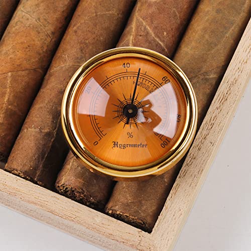 Gold Round Glass Analog Hygrometer For Humidors Gold For Guitar Violin Cabinet File Box 44x44x22mm