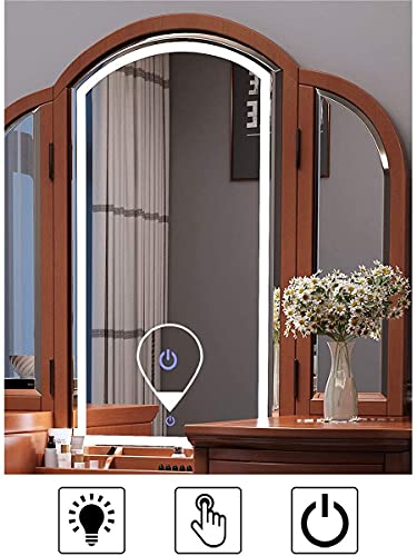 LEONYS Makeup Vanity Table Set with Round Mirror, Built-in LED Light, Dressing Desk with 9 Drawers and Cushioned Stool for Bedroom, for Women (Color : Brown)