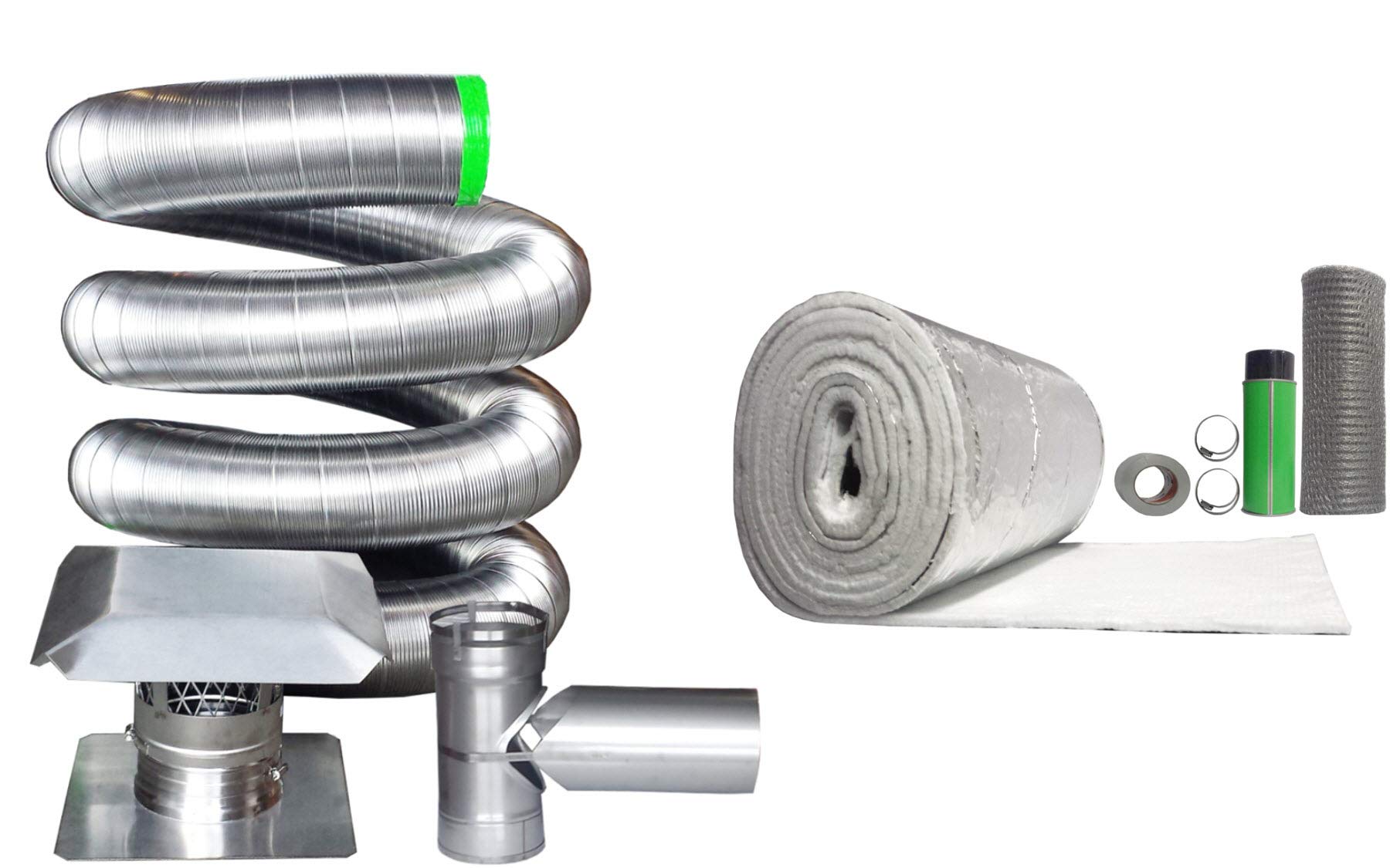 Rockford Chimney Supply Stainless Steel Flexible Chimney Liner Tee Kit, 6 Inch x 25 Feet with Blanket Insulation Kit