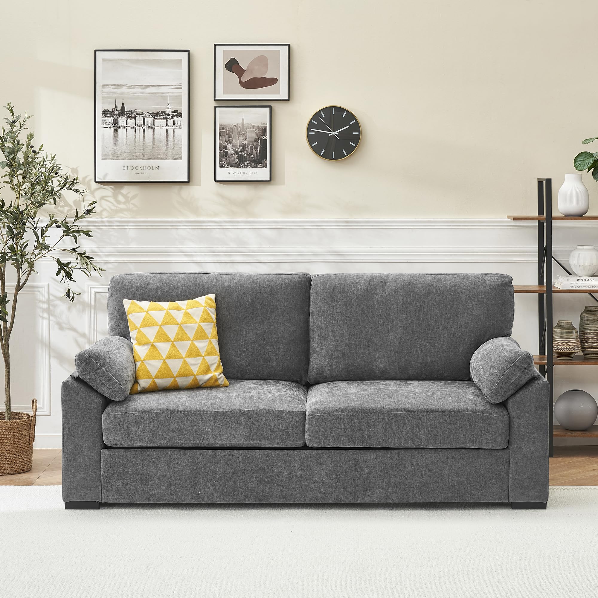 IDEALHOUSE 80" Sofas Couches for Living Room, 3 Seater Chenille Recliner Sofa Mid-Century Modern Sofa Couch with Space Spring Cushion and Solid Wood Frame, Removable Back and Seat Cushions