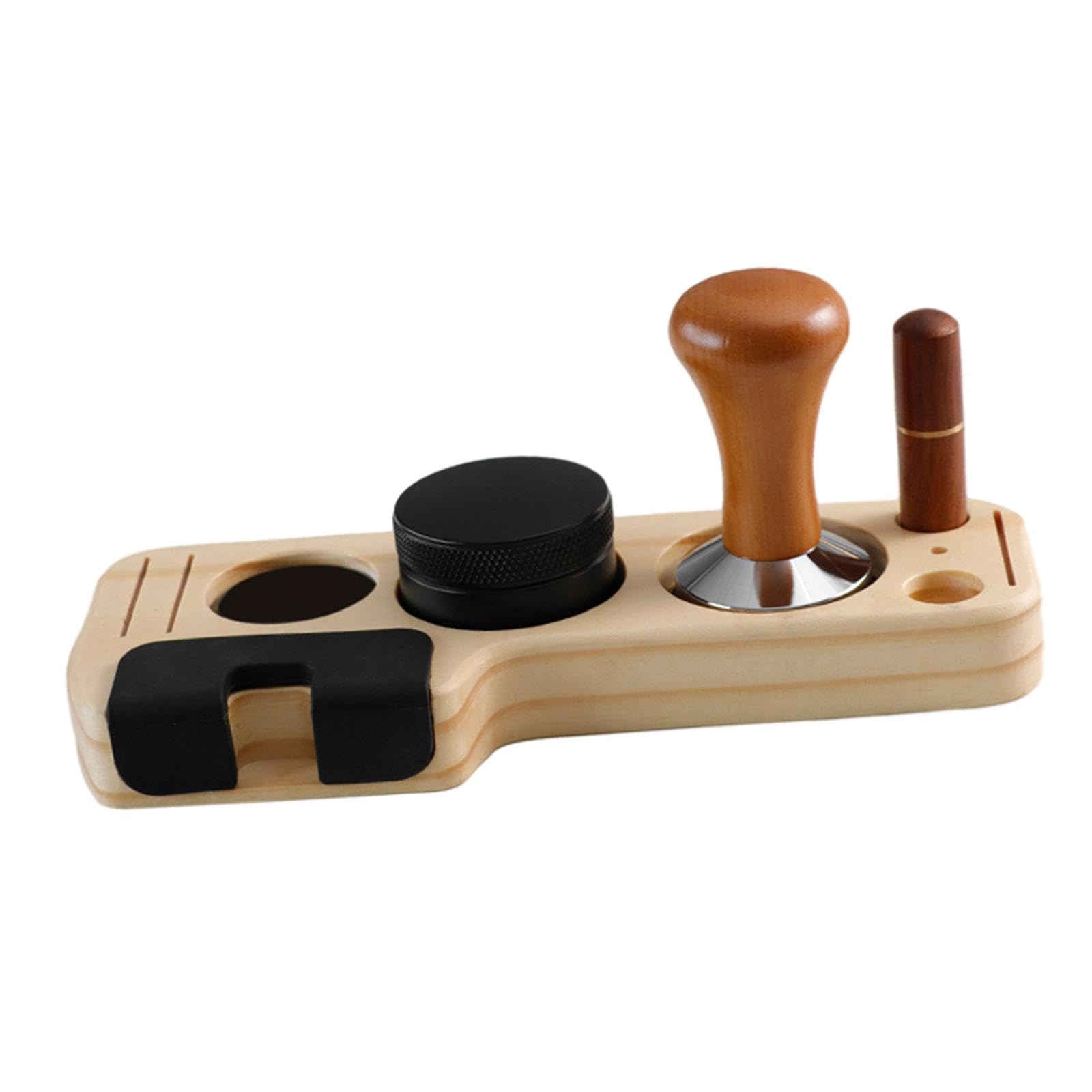 KLKCMS Espresso Accessories Kits Espresso Tamping Stand Set Barista Part Multipurpose Coffee Tamper Distributor and Stirrer for Counters Shop Cafe, Pine Wood 58mm