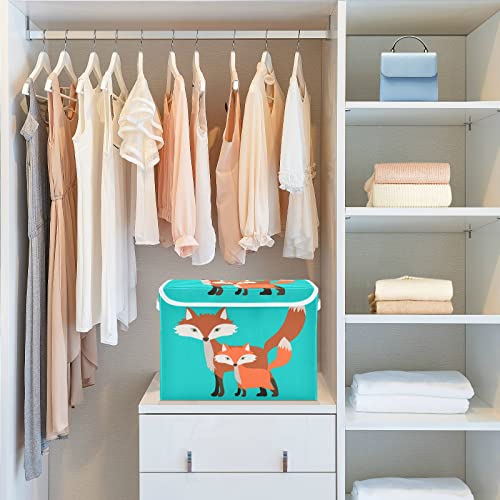 innewgogo Fox Storage Bins with Lids for Organizing Organizer Containers with Handles Oxford Cloth Storage Cube Box for Home