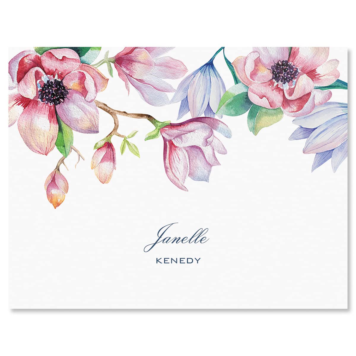 Magnolia Personalized Note Card Set - 24 Cards with White Envelopes, 4¼ x 5½ Inch Size, Blank Inside, Add a Name, For Thank You Notes, or Graduation Gifts…