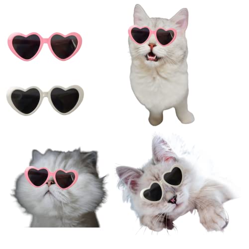 Pet Cat Dog Doll Sunglasses, Kitty Funny Props Eyeglasses, Cosplay Photography Props Cute Sunglasses 2PCs Pink and White