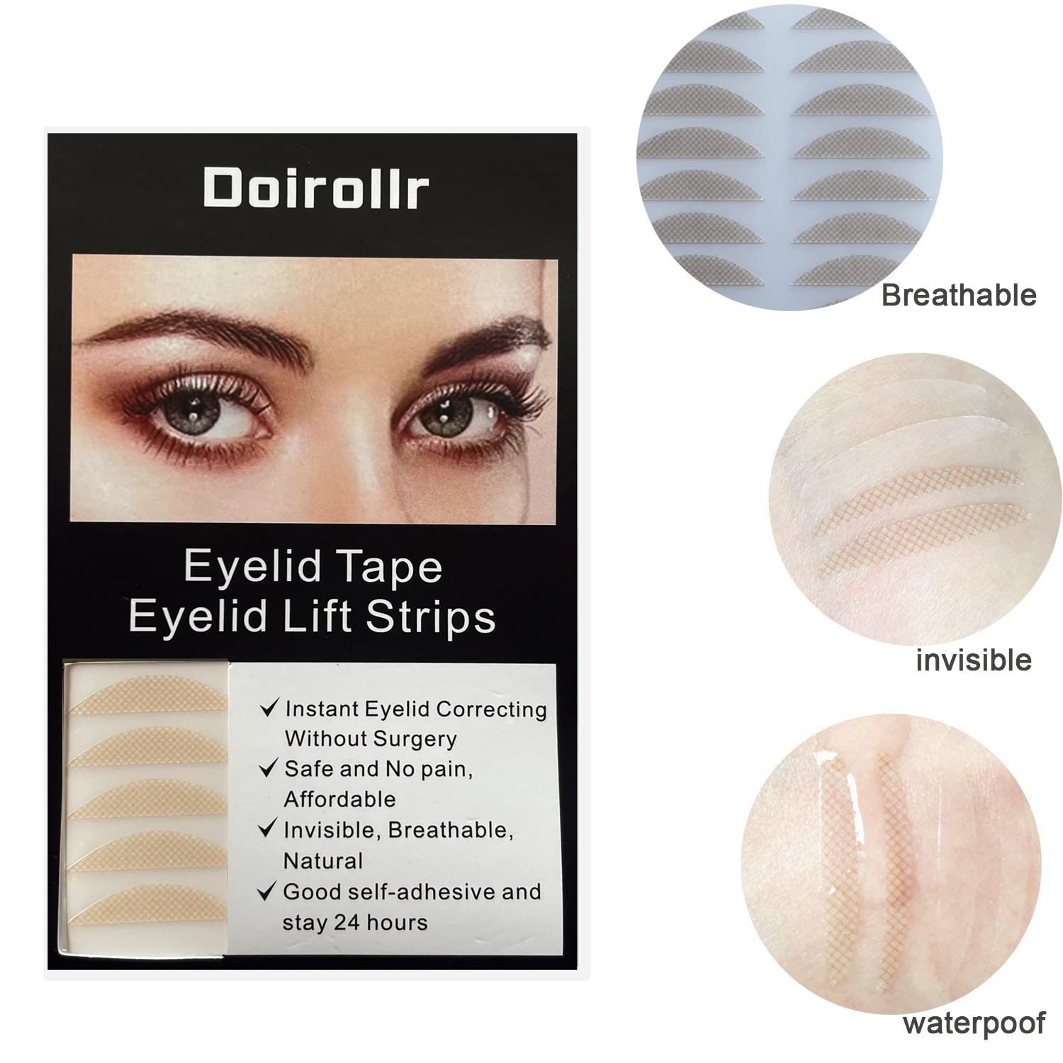 Eyelid Tapes, 288pcs x 5MM Self-Adhesive, Easy to Apply Make-up After Eye Charm on. Breathable, Waterproof, Naturally 48h Stay, for All Skin Colours, Great Make up Tool