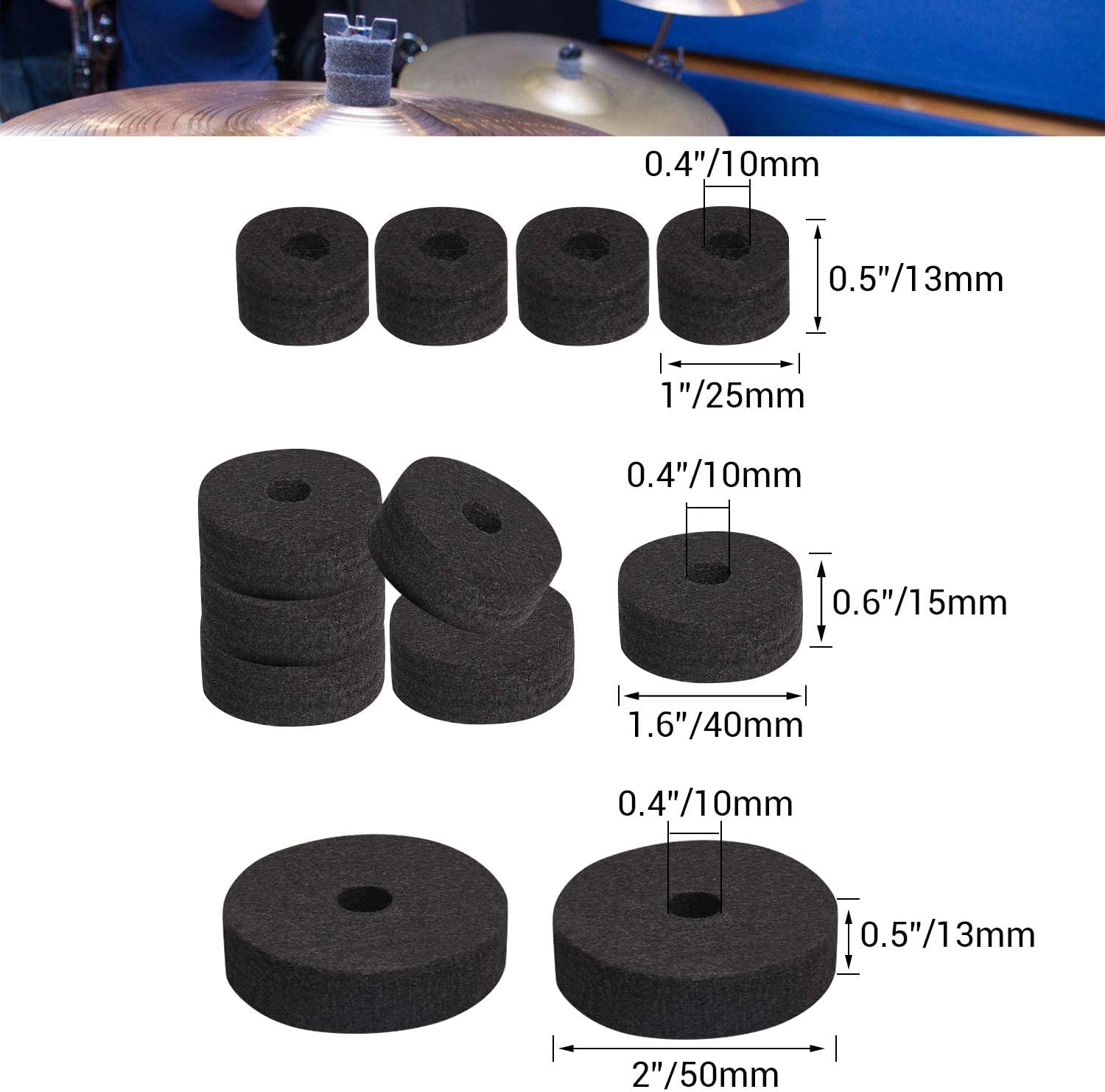 Flushbay 23PCS Cymbal Replacement Accessories, Cymbal Stand Felts Drum Kit Accessories Set include Cymbal Felts, Cymbal Sleeves with Base, Cymbal Wing Nuts and Cymbal Washer (Black)