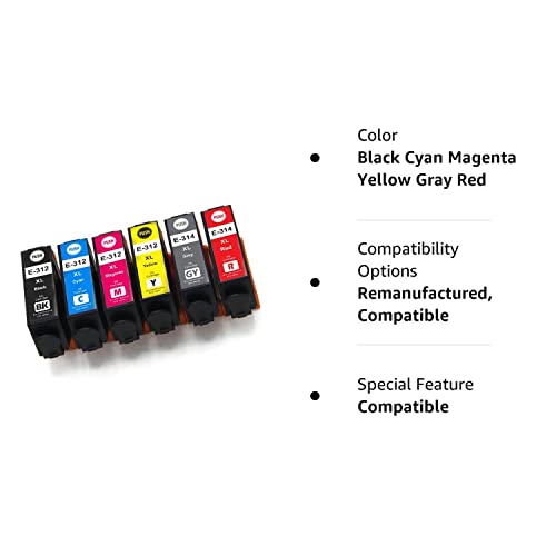 Remanufactured Ink Cartridge Replacement for 312XL 314XL 312 XL T312XL use with Expression Photo XP-15000 XP15000 Printer (6 Pack)