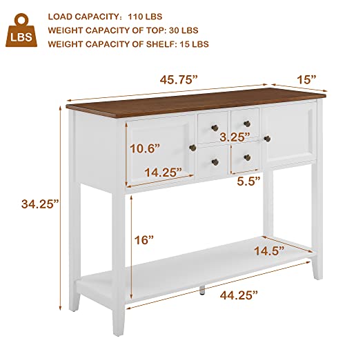 GOOD & GRACIOUS Buffet Sideboard Console Cabinet Narrow Wooden Kitchen Sideboard Table with Bottom Shelf and Storage Drawers White
