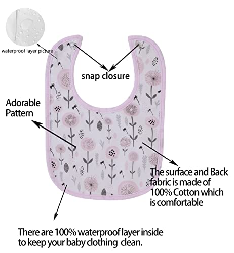Maiwa 6 Pack Large Cotton Waterproof Baby Toddler bibs with Snaps for drooling teething eating girls 3-24 M