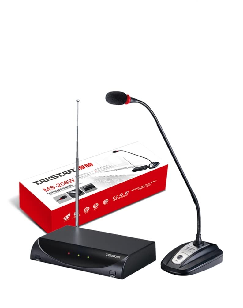 Takstar MS-208W VHF Wireless/Wired Professional Conference Microphone System, Gooseneck Table Desktop Cardioid Condenser Microphone for Meeting, Church, Live Presentation, Speech