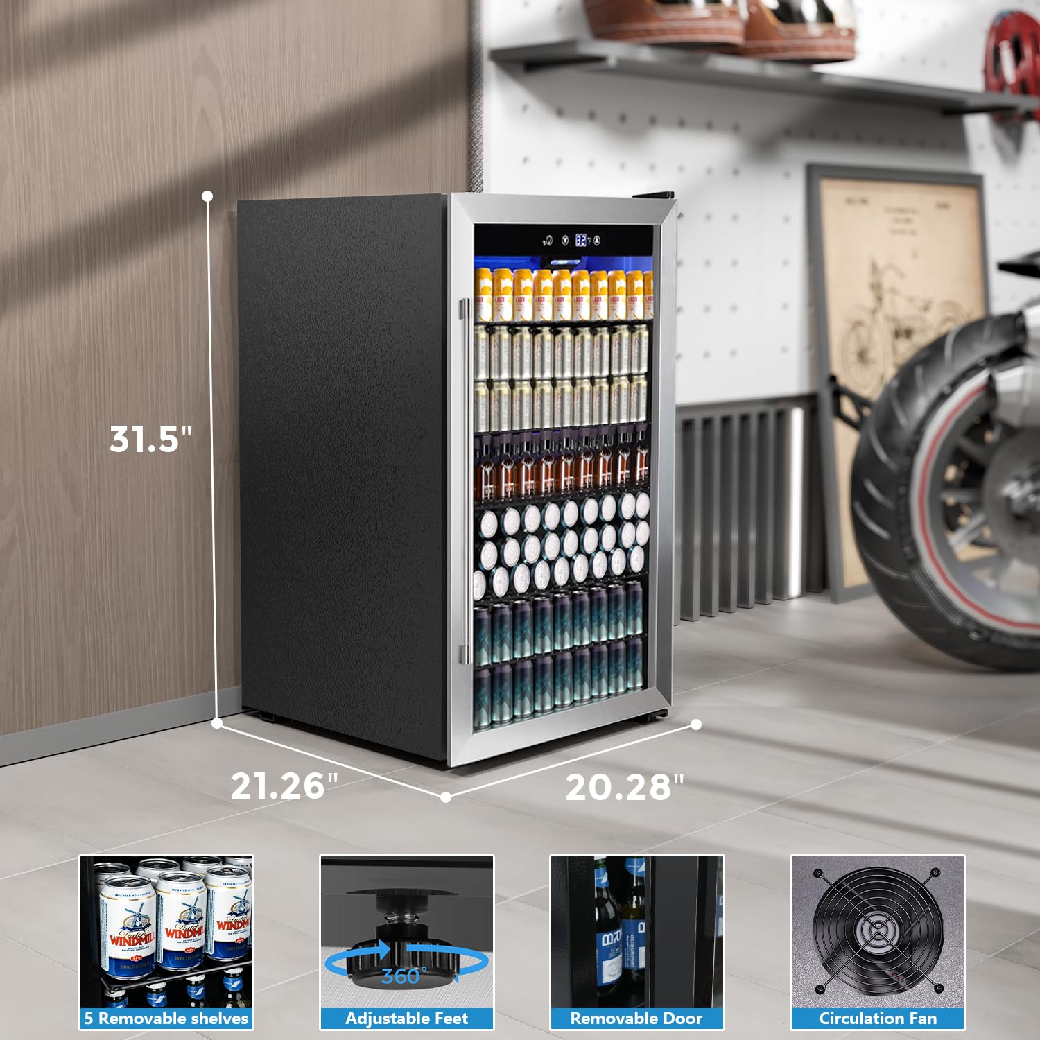 Kndko Beverage Refrigerator and Cooler, Mini Fridge 145 Can, Little Cooler, 32~61℉, Small Refrigerator with 5 Adjustable Shelves for Bar, Home Office, Bedroom, Garage, Game Room,4.5 Cu.Ft