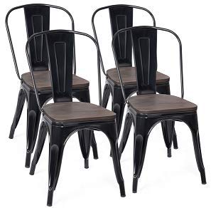 LDAILY Metal Dining Chairs Set of 4, Stackable Industrial Vintage Home Chairs, Bar Stools, Stable Steel Frame for Indoor & Outdoor, Ideal for Patio, Cafe, Restaurant, Kitchen (Gun Color)