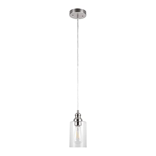 Gruenlich Pendant Lighting Fixture for Kitchen and Dining Room, Hanging Lighting Fixture, E26 Medium Base, Metal Construction with Clear Glass, Bulb not Included, 1-Pack Nickel
