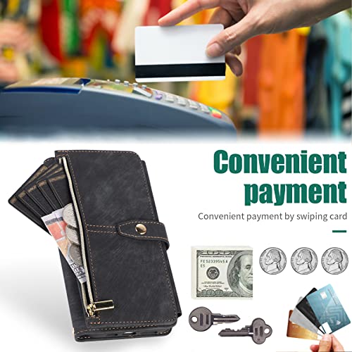 SZHAIYU Compatible with iPhone 13 pro max Crossbody case Wallet Purse for Women Girls Handbag with Card Holder Zippper Flip PU Leather Shoulder Strap Cover 6.7'' (Black,13 Pro Max)