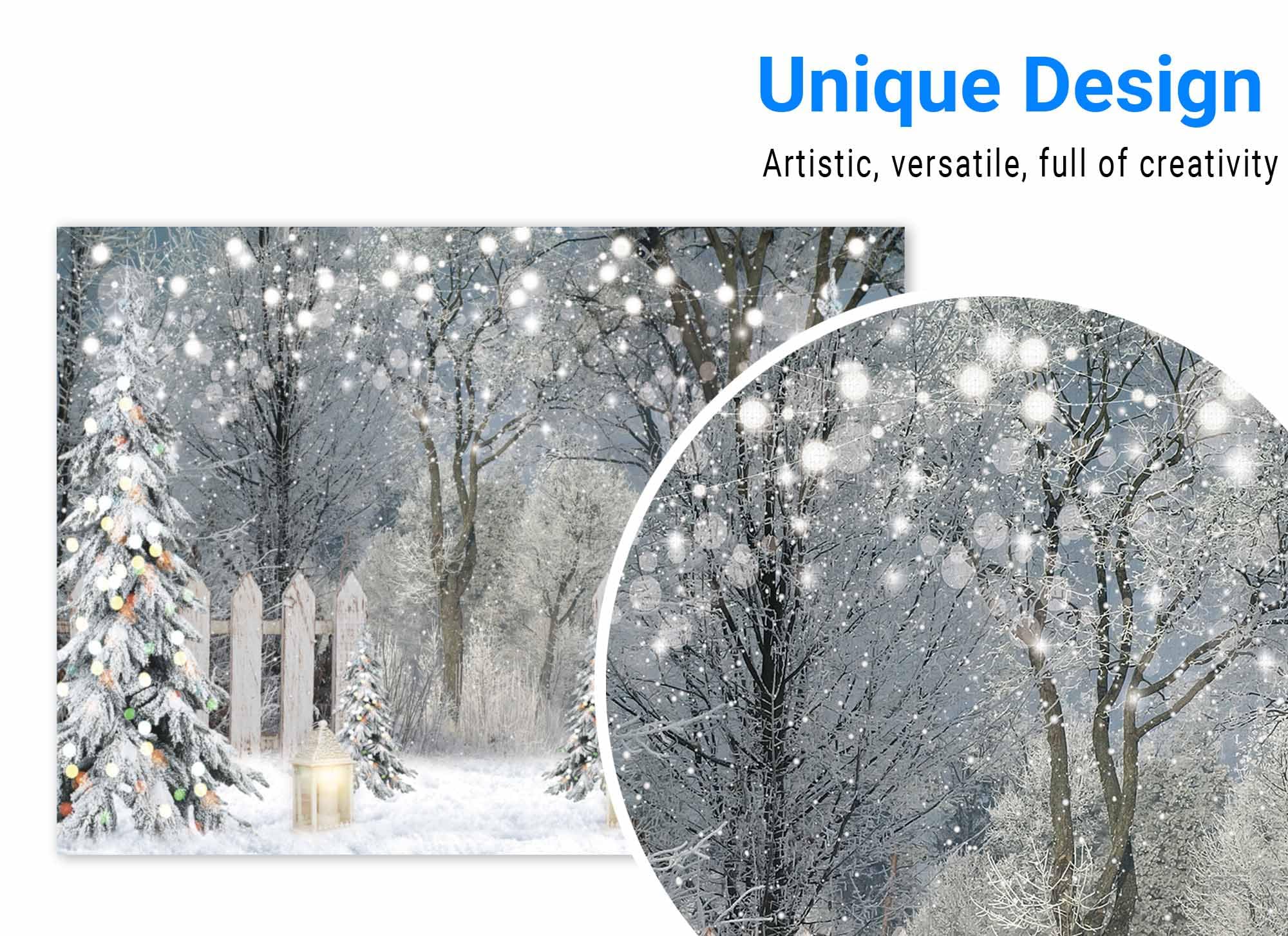 Funnytree 8x6FT Winter Photography Backdrop Glitter Snowy Forest Pine Tree Background Let It Snow Christmas Xmas Holiday Party Decor Banner Portrait Studio Booth Photobooth Props