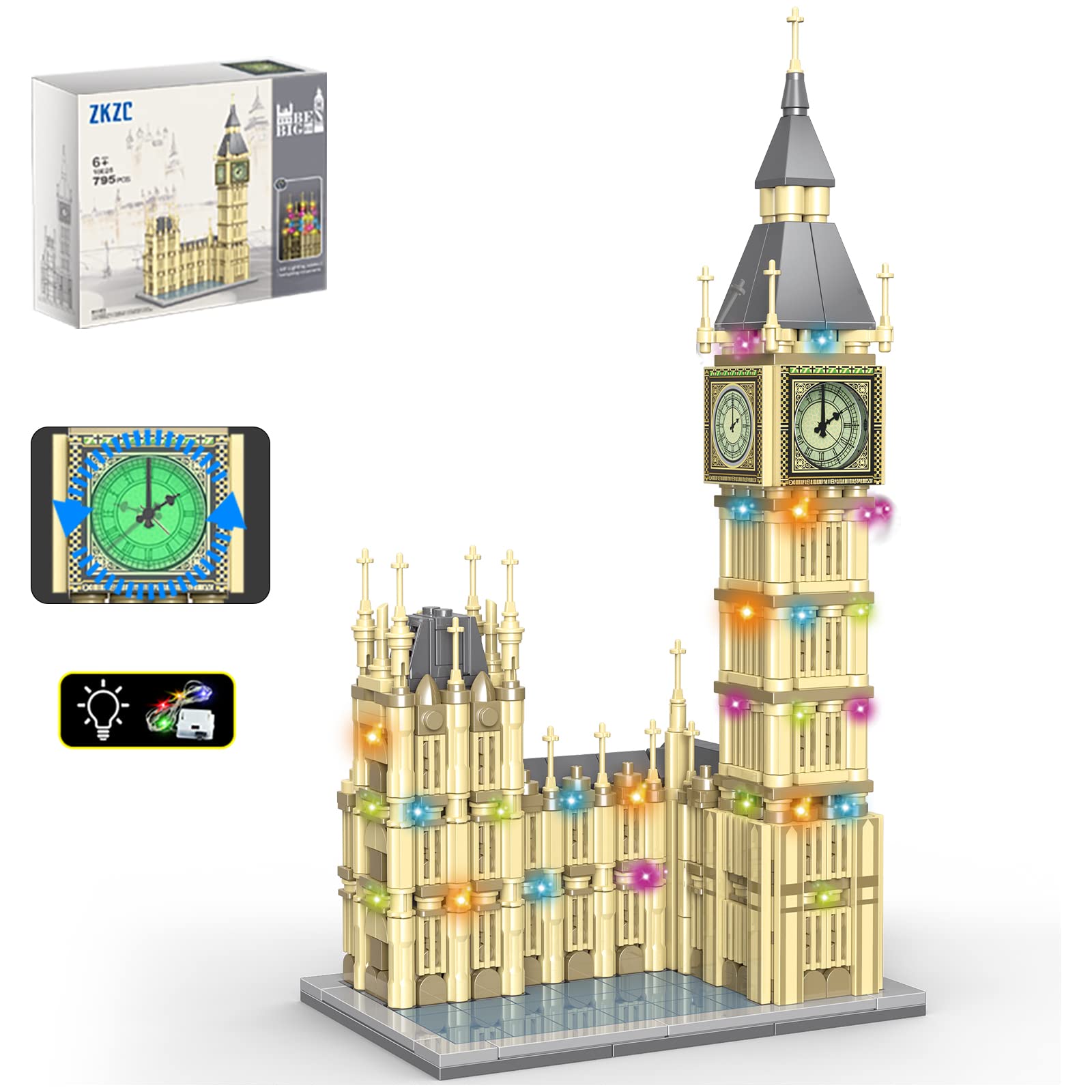 FEIDAMA Big Ben Building Set Model Kit with Lighting and Real Clocks, Architecture London World Famous Architectural Model Toys Gift for Kids and Adults(815pcs)