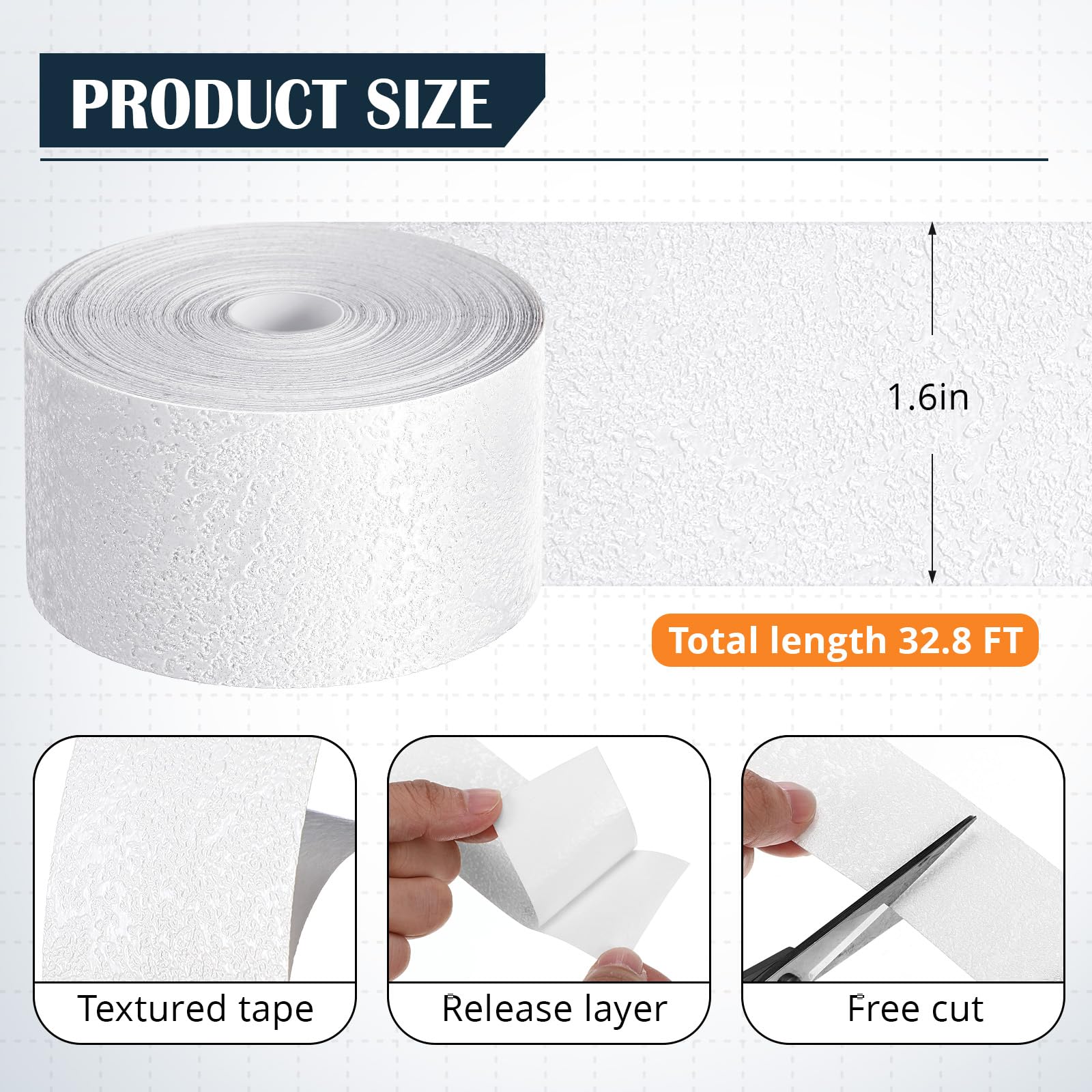 Innconee Self Adhesive Crack Tape 1.5'' x 32' Textured Roll Crack Tape Paintable for Walls, Diatom Mud Finish Texture Tape for Drywall Crack Repair