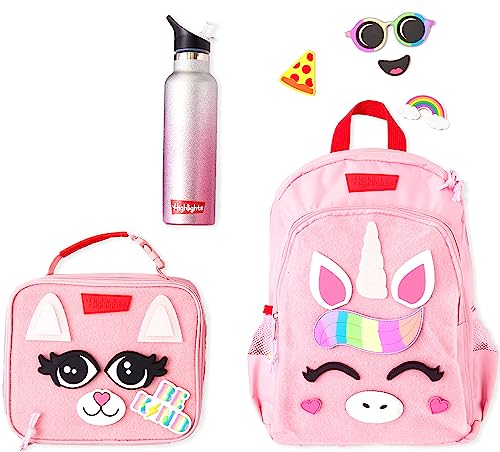 Highlights Customizable Critter Creator 15" Backpack Set for Kids with 15" Pink Backpack, Insulated Lunch Box, and Leakproof Water Bottle, For Boys and Girls Ages 3+