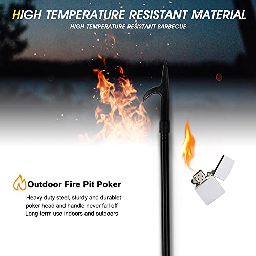 Fire Pit Poker for Fireplace,Adjustable 46 Inch fire pits for Outside Campfire Poker,Heavy Duty Wrought Steel Fireplace Tools,Suitable for Fire Fits Wood Stove and Outdoor Camping Use (Black)