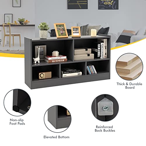 Tangkula Wood Storage Cube Bookcase, 2 Tier 5 Cube Open Shelf Storage Cabinet, Multipurpose Bookshelf, Display Cabinet Shelf for Living Room, Bedroom, Hallway, Kid's Playroom, Reading Nook (Grey)