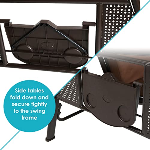 Sunnydaze 3-Person Steel Patio Swing Bench with Adjustable Tilt Canopy - Cushions and Pillow Included - Brown