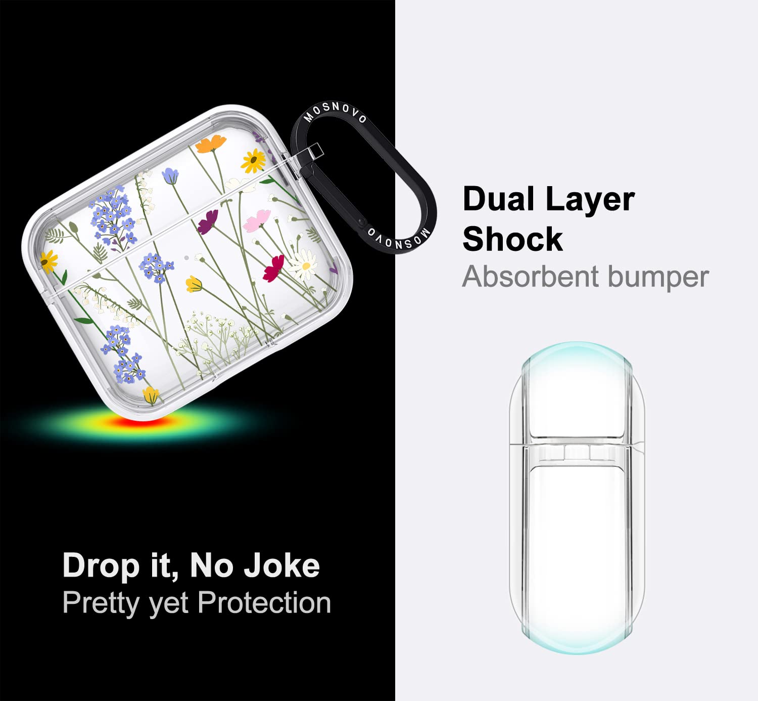 MOSNOVO Case for Airpods 3rd, Protective Clear Case with Shockproof Dual Layer Hard Luxe Metal Ring Designed for AirPods 3rd Generation - Floral Garden