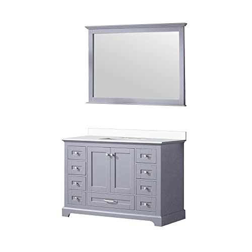 Lexora Dukes 48 in. W x 22 in. D Dark Grey Single Bath Vanity, White Quartz Top, White Square Sink, and 46 in. Mirror