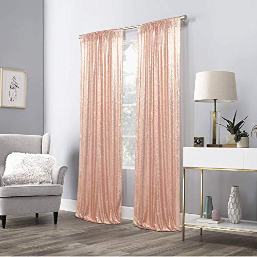 Juya Delight 2 Panels Sequin Photography Backdrop Curtain for Wedding Party Decoration Festival Ceremony,2ft x 8ft x 2Pcs,Rose Gold