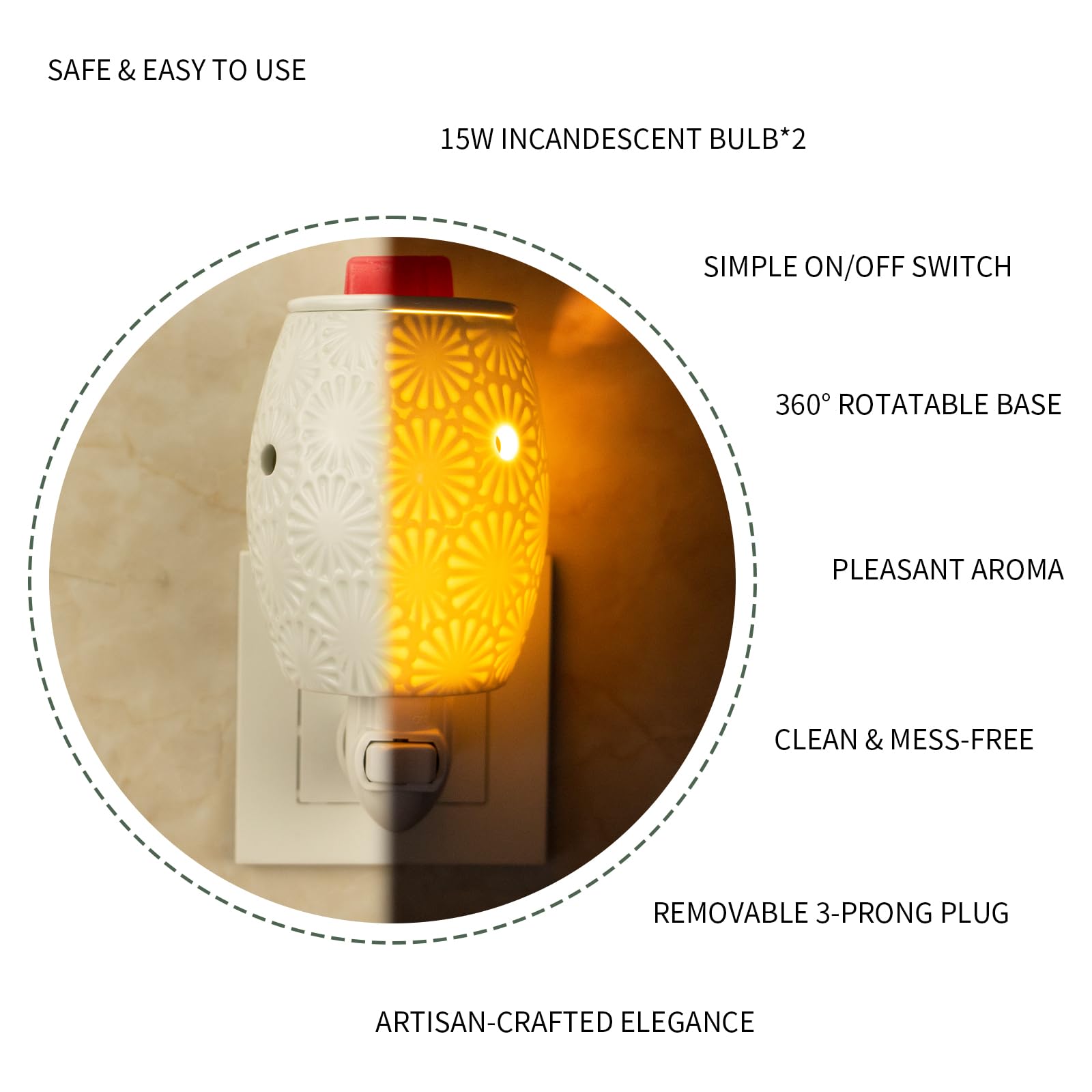 StarMoon Plug in Wax Outlet Warmer for Home Décor, Wax Warmer Plug in, Home Fragrance Diffuser, Removable Dish, No Flame, with One More Bulb (Daisy)