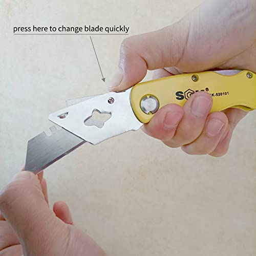 Folding Utility Knife, EDC Utility Knife, Pocket Utility Knife, Heavy Duty Box Cutter, Foldable Sure-Grip Box Opener Knife with extra 5 Pieces SK-5 Blades
