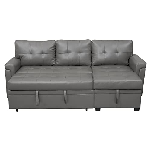 Naomi Home Laura Sectional Sleeper Sofa with Pull Out Bed, Reversible Sleeper Sectional Sofa Bed, Best Sleeper Sofa Couch with 168L Storage, L-Shape Pull Out Couch Bed Sleeper Sofa β Air Leather/Gray