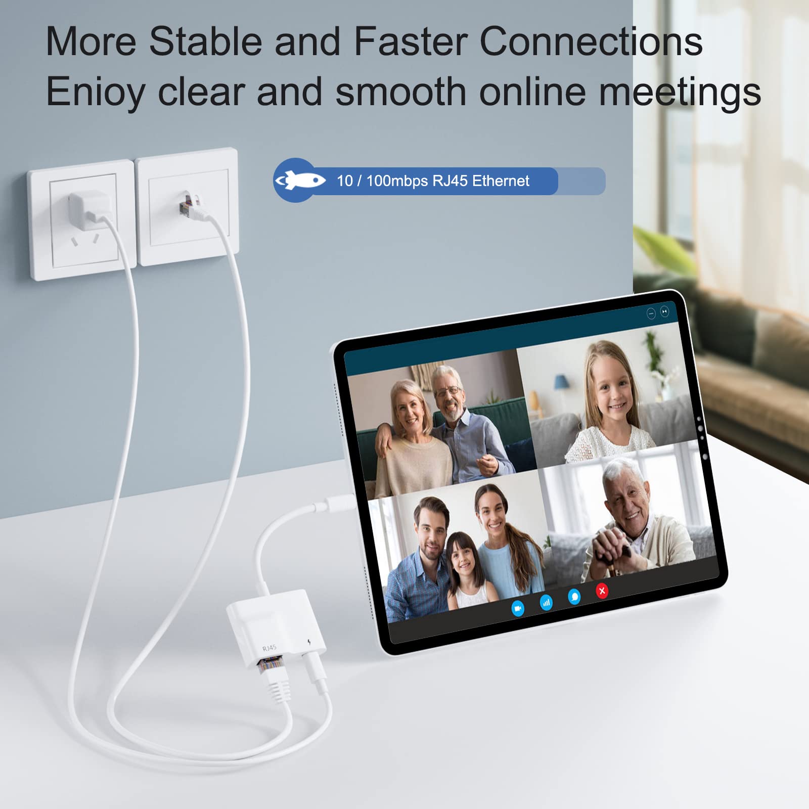FEINODI Lightning to Ethernet Adapter, 2 in 1 iPhone to Rj45 Ethernet LAN Network Adapter ethernet Cable with Charging Port for ipad POS Syestems,Support New IOS15